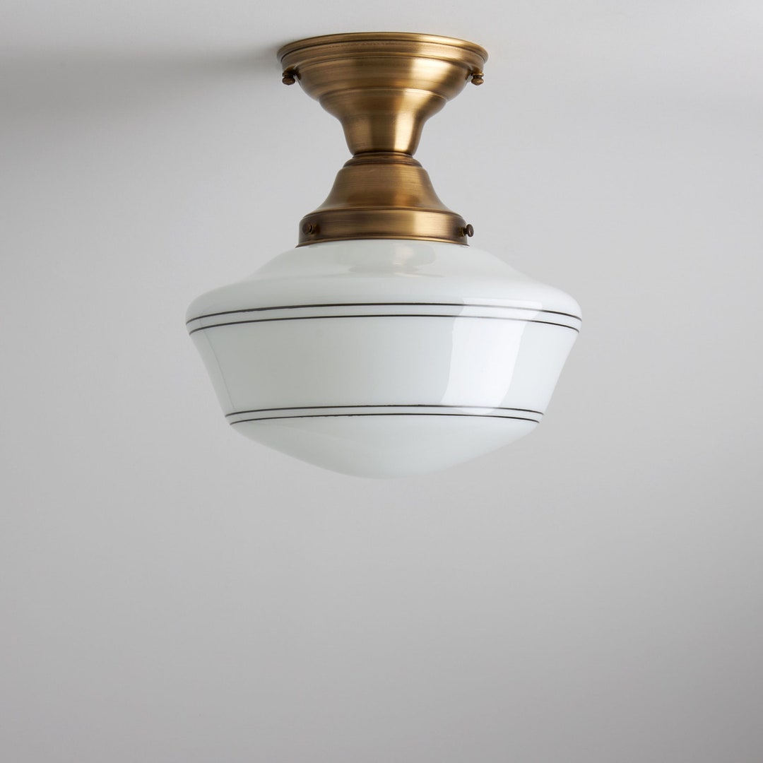 Black Striped Opal 10 Glass Globe Schoolhouse Shade Hourglass Flush ...