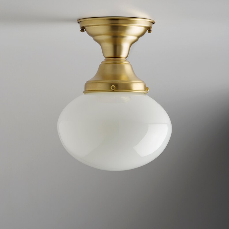 Rounded White Glass Globe Semi Flush Mount Light Fixture USA - Etsy