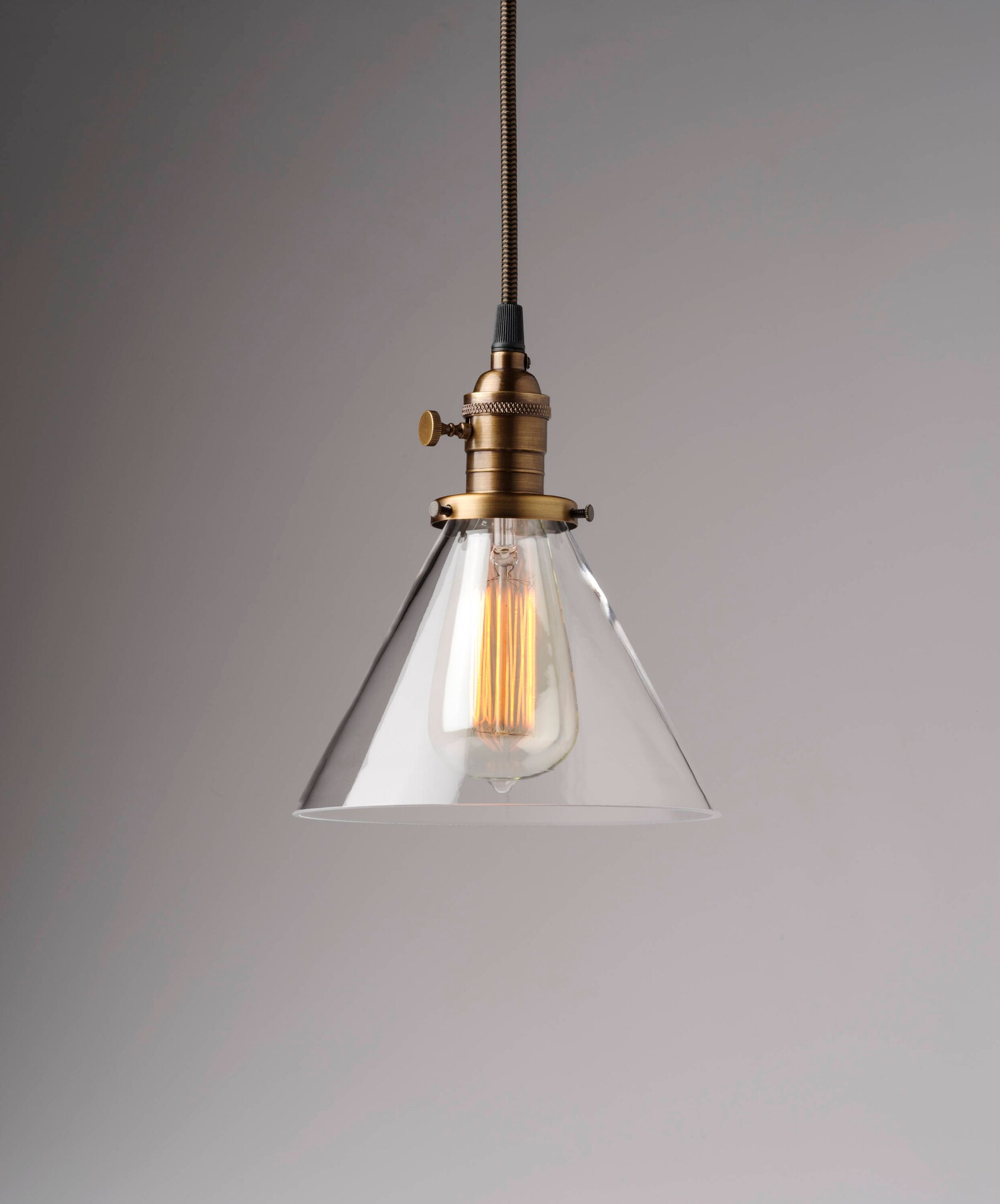 Pendant Light 7 Clear Glass Cone Fixture Vintage - Etsy