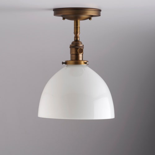 8 White Glass Dome Semi Flush Stem Mount Light Fixture - Etsy