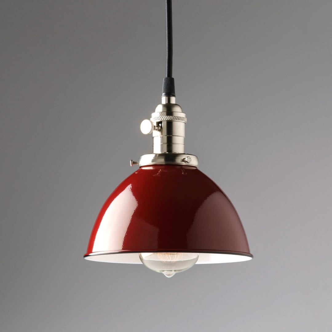 Red Vintage Industrial Porcelain Enamel Dome Shade Pendant Light ...