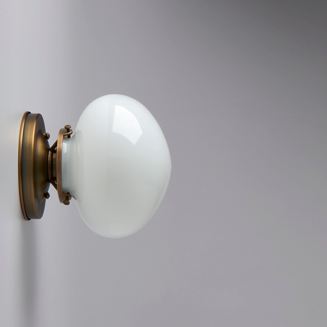 Wall Sconce Small Rounded White/opal Glass Hand Blown Glass Light ...
