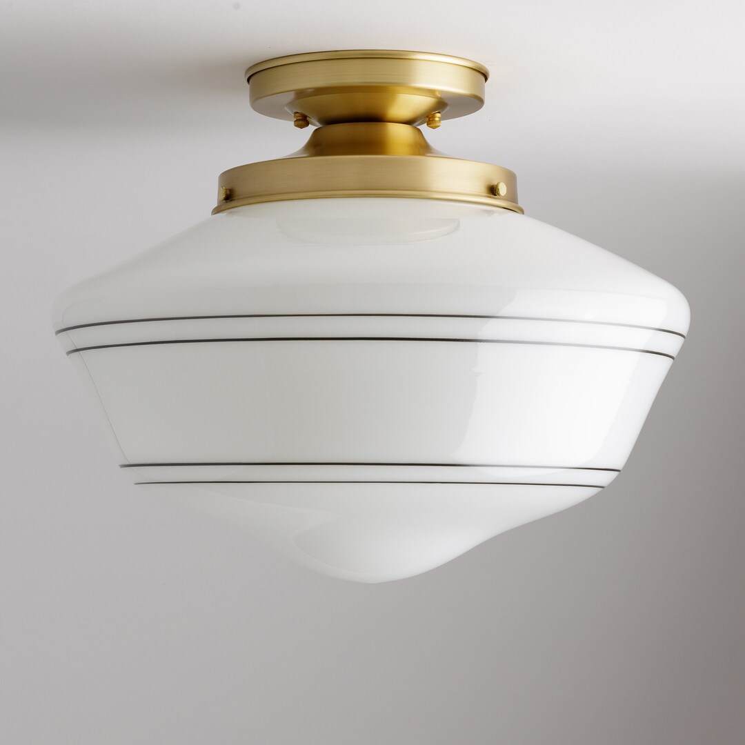 Black Striped School House Lighting - US Made Hand Blown Glass ...