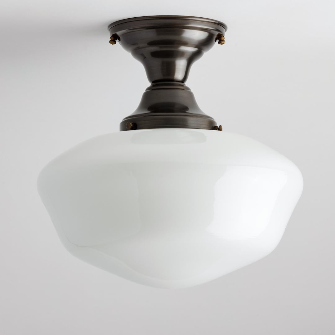 Milk Glass Schoolhouse Fixture - Hand Blown Made IN USA - Semi Flush ...