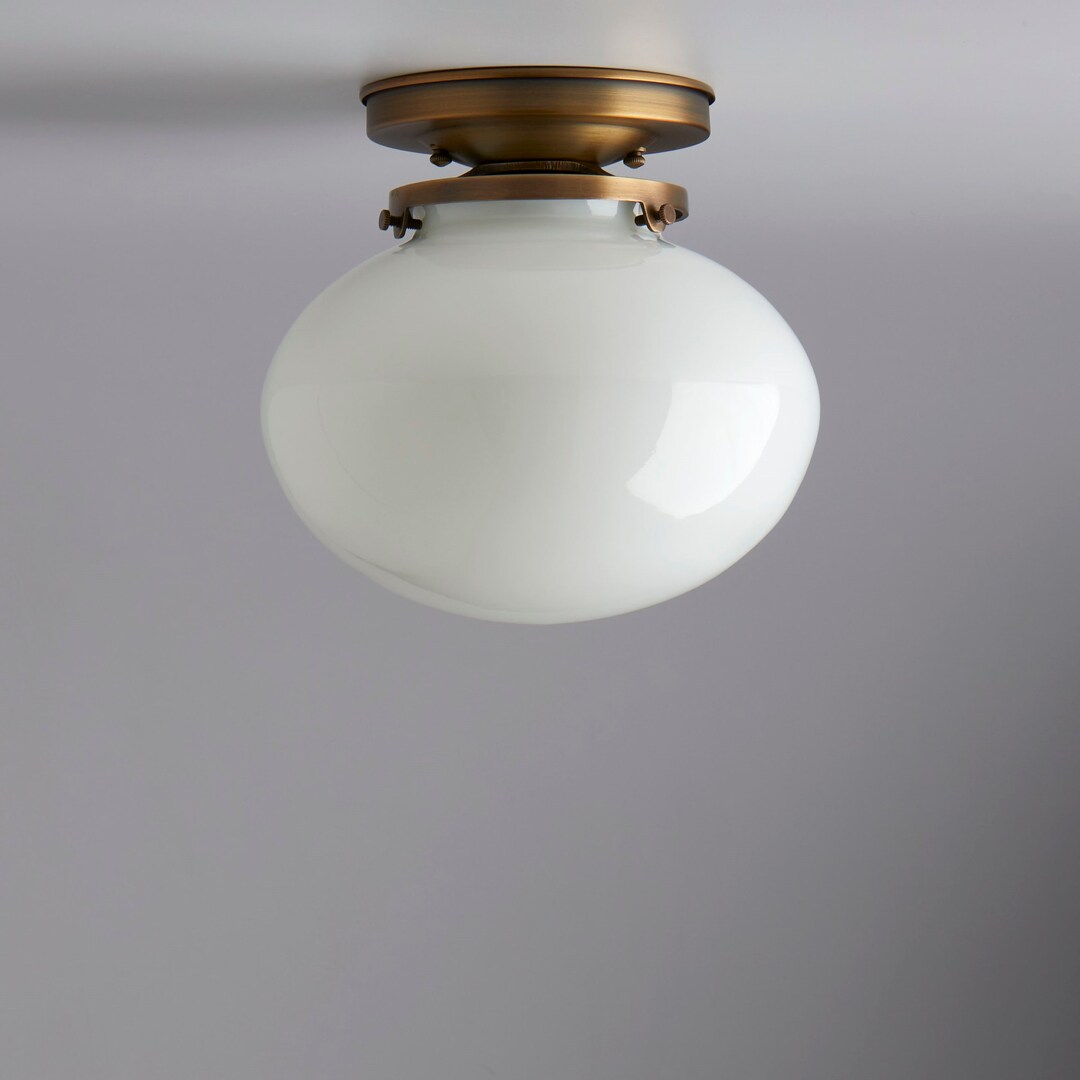 Elegant Rounded Oval Opal/white Glass Hand Blown Glass Flush Lighting ...