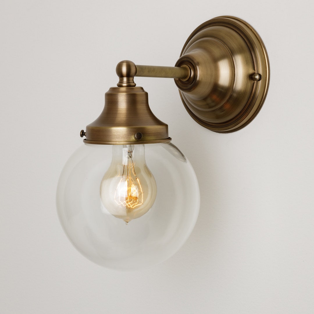 Round Globe Light - Wall Sconce Lighting - Clear Glass Fixture - Hand ...
