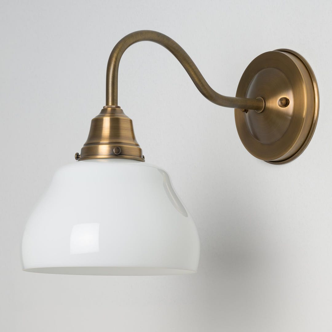 Gooseneck Wall Sconce - White or Clear Glass Gourd Shade - Task ...