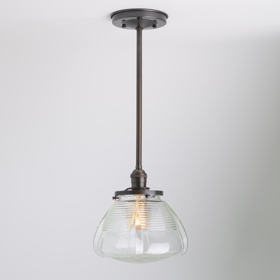 Vintage Clear Glass - Art Deco Light - Down Rod Pendant Lighting - Hand ...