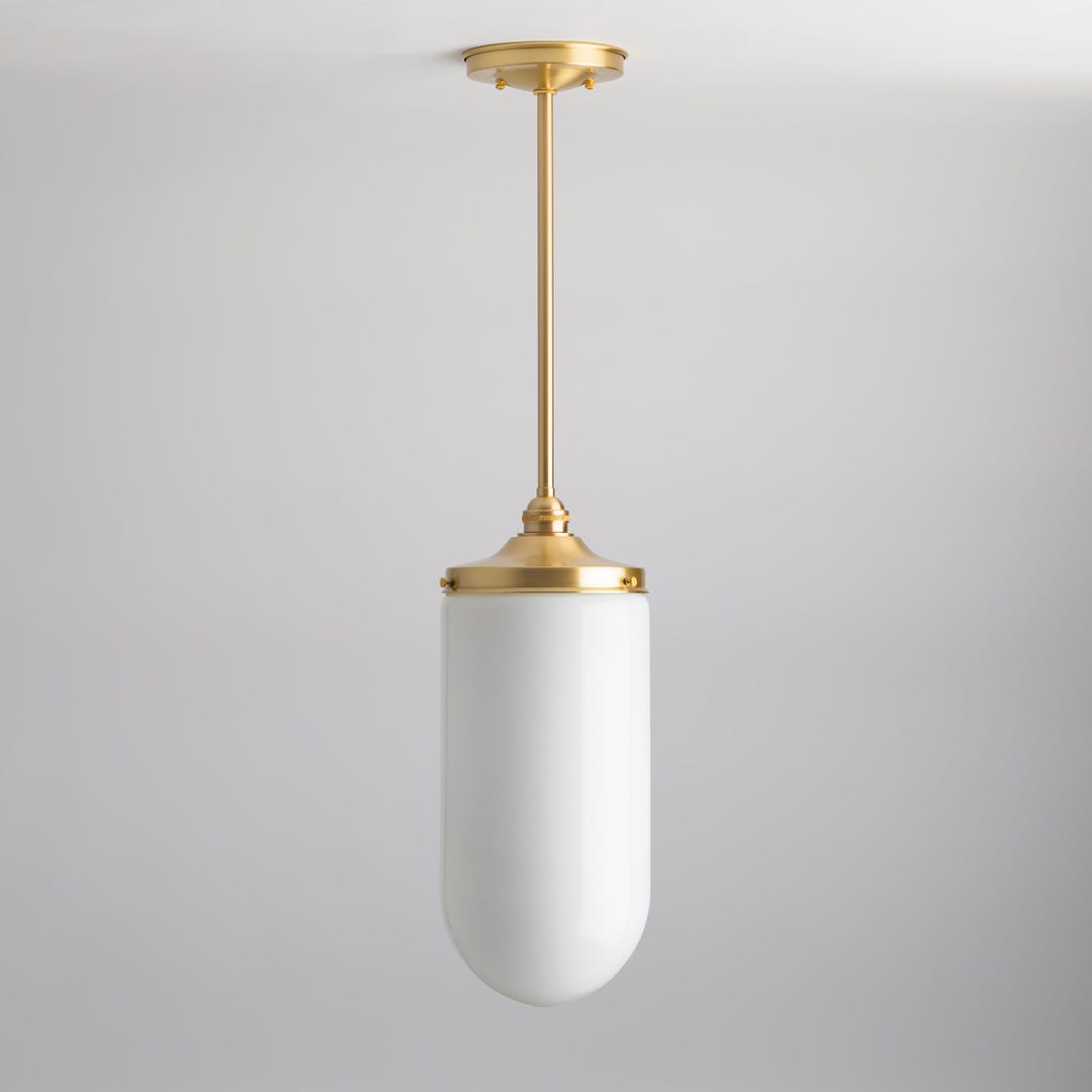 Large White Tube Light - Opal Glass Shade Fixture - Vintage Industrial ...