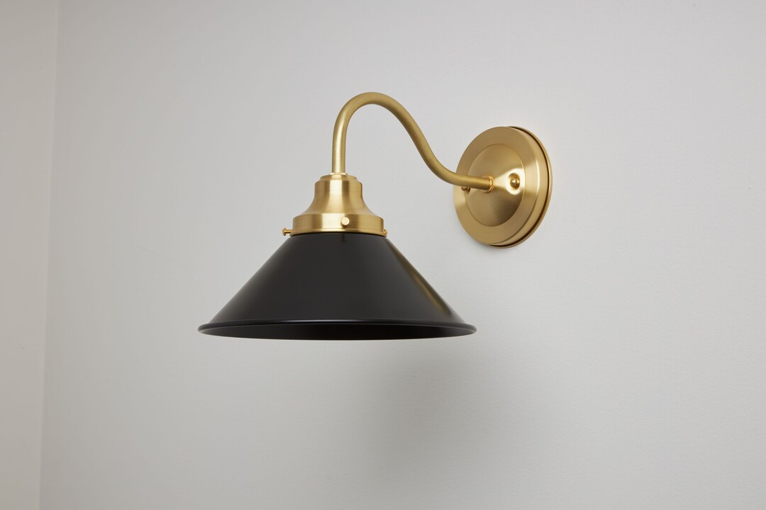 10 Metal Cone Shade Gooseneck Wall Sconce Industrial Lighting Brass ...