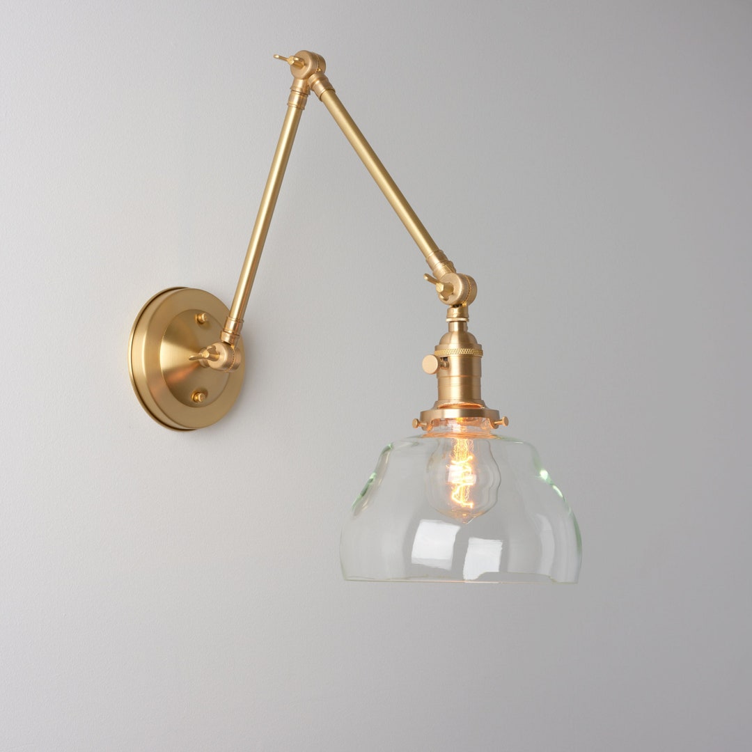 Clear Hand Blown Glass Wall Sconce With Articulating Arm Shelf Lighting Etsy