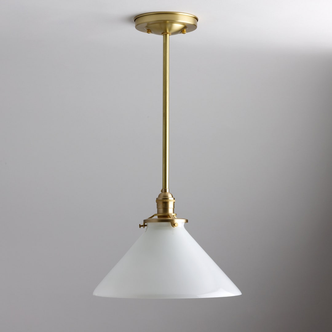 Glass Cone Pendant Lighting - 12" Opal/milk Glass Ceiling Light ...