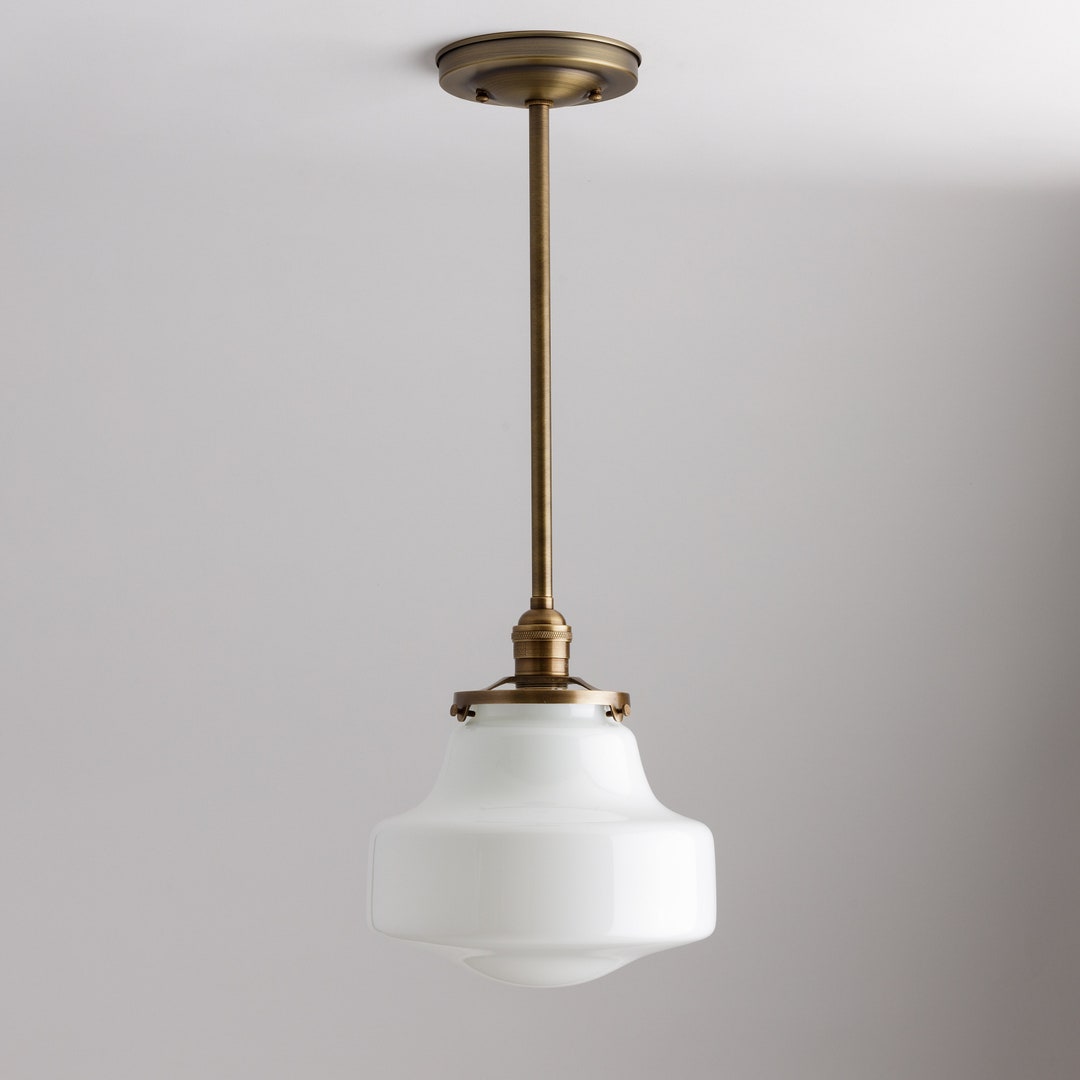 White Glass Art Deco Pendant - Kitchen Island Lighting - Mid-century ...