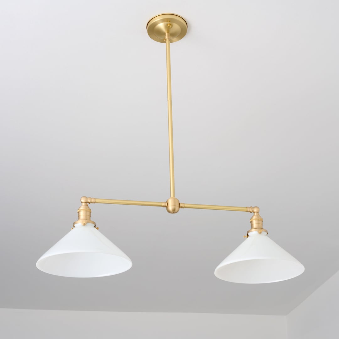 White Glass Cone Shade - Chandelier Lighting - Kitchen Fixture - Dining ...