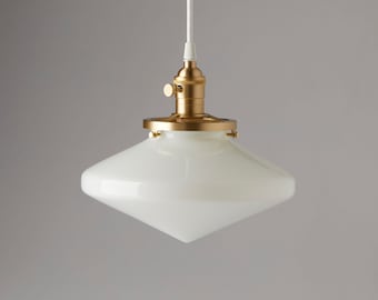 Vintage White Glass Mid Century Modern Pendant Lighting Hand Blown ...