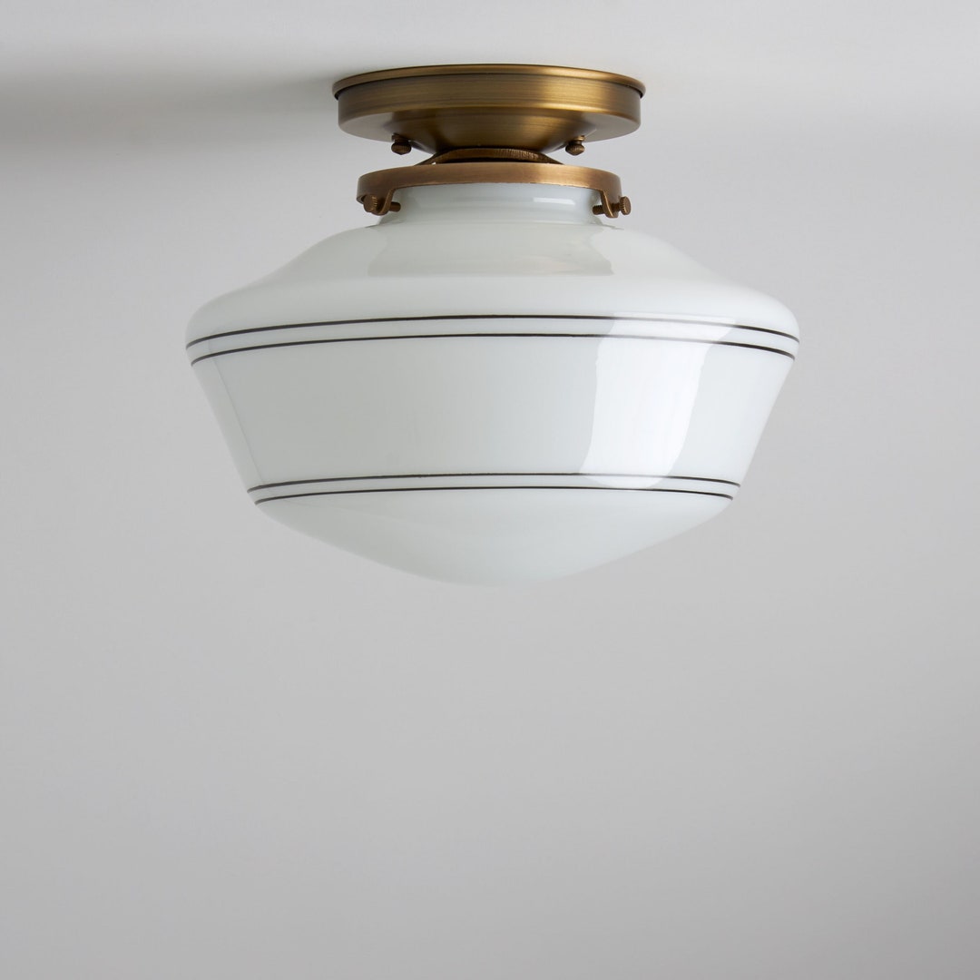 Black Striped Schoolhouse Lighting US Made Hand Blown Glass Flushmount ...