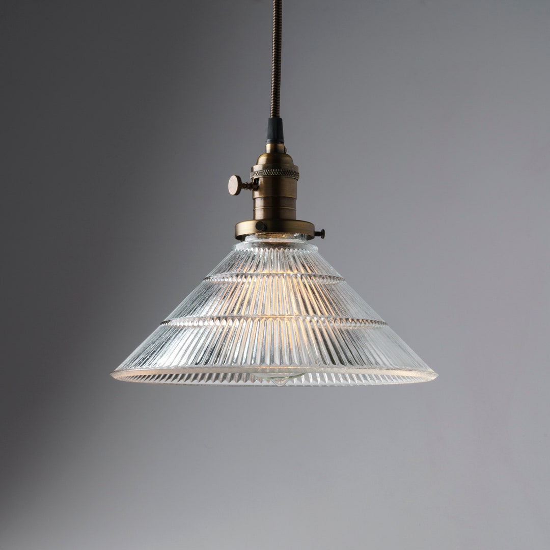 Ribbed Glass Cone Shade - Pendant Lighting - Kitchen Light Fixture ...