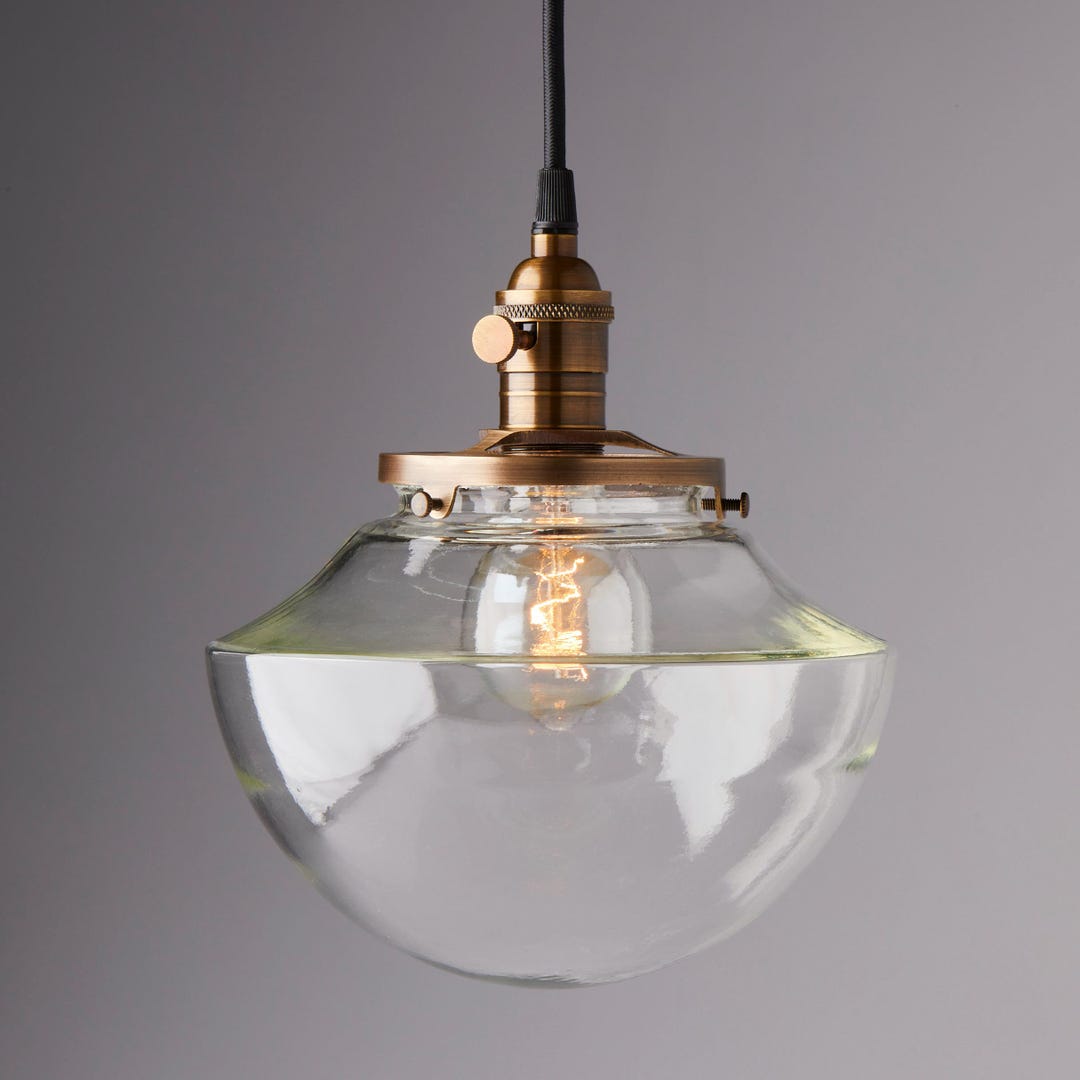 8" Angled Clear Glass Pendant Light Fixture Schoolhouse Pendant **USA ...