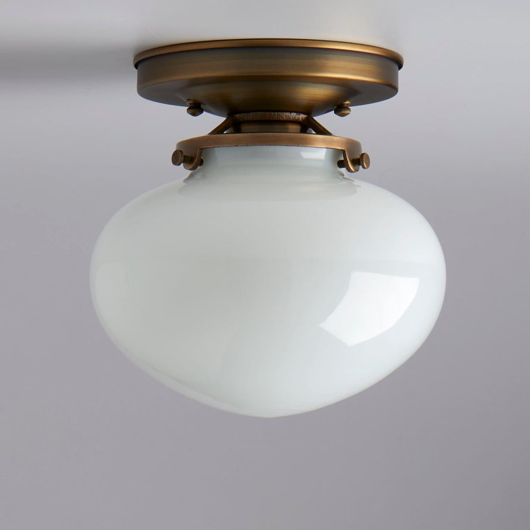 6” Small Rounded White/opal Glass -- Flush Mount -- Hand Blown Glass ...