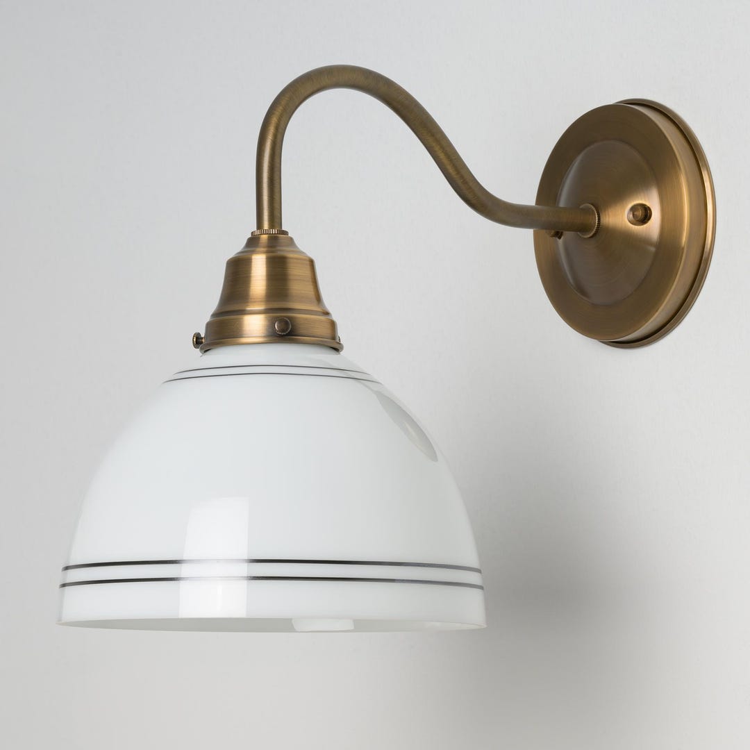 8" Glass Shade - Gooseneck Wall Sconce - Task Lighting - Brass Wall ...