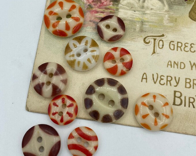 Set 10 China Stencil Button Buttons / Antique 19C Orange Brown Tan ...