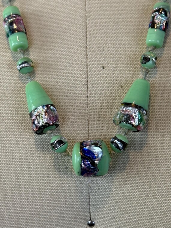 Vintage 1930s Italian Venetian Green Foil Glass Beade… - Gem