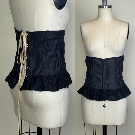 Antique Edwardian Victorian Black Cotton Bustier Ling… - Gem