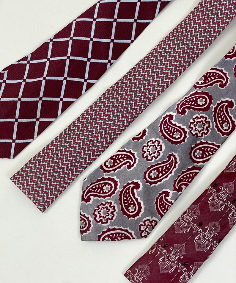 Vintage 1930s 1940s 1950s Merlot Burgundy Red Gray Silk Rayon Tie Ties ...