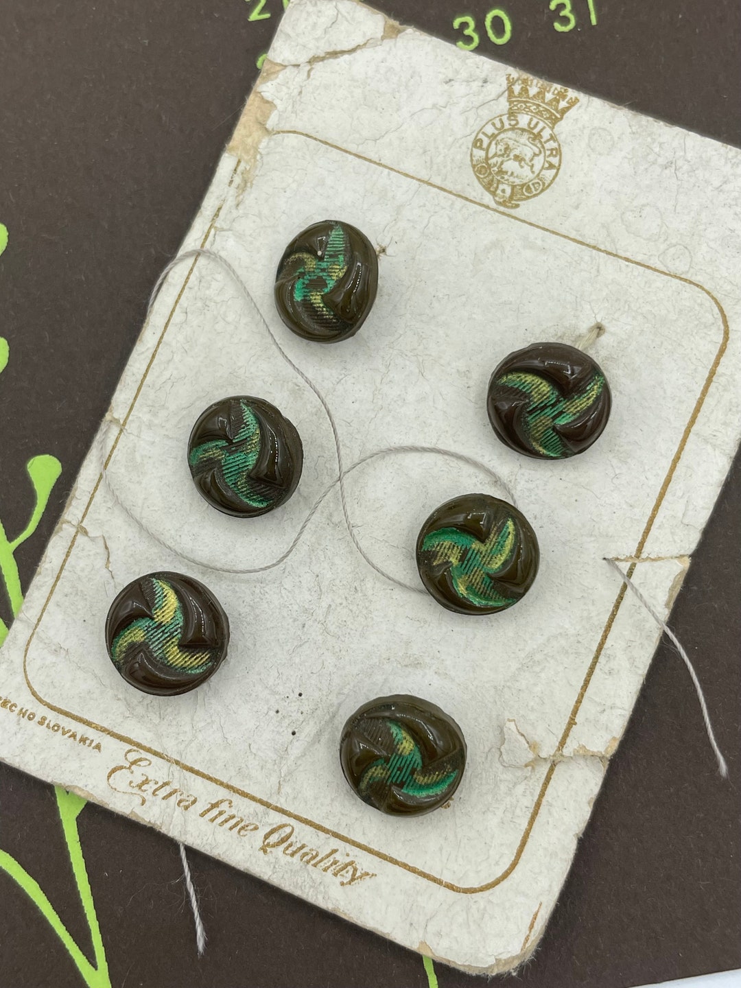 Set 6 Art Deco Green Glass Buttons - Etsy