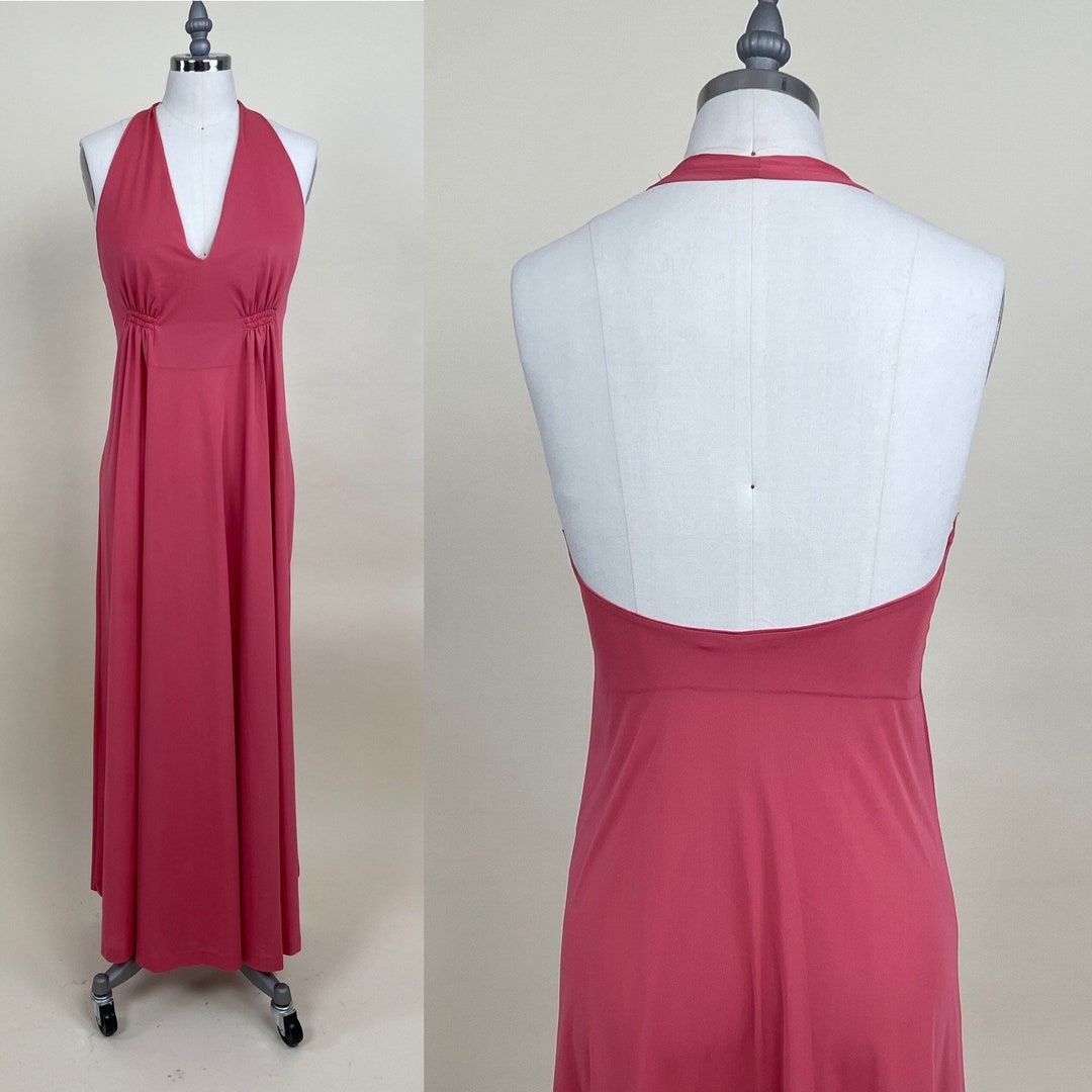 Vintage 1960s Dusty Watermelon Pink Halter Lounging Nightie Nightgown ...
