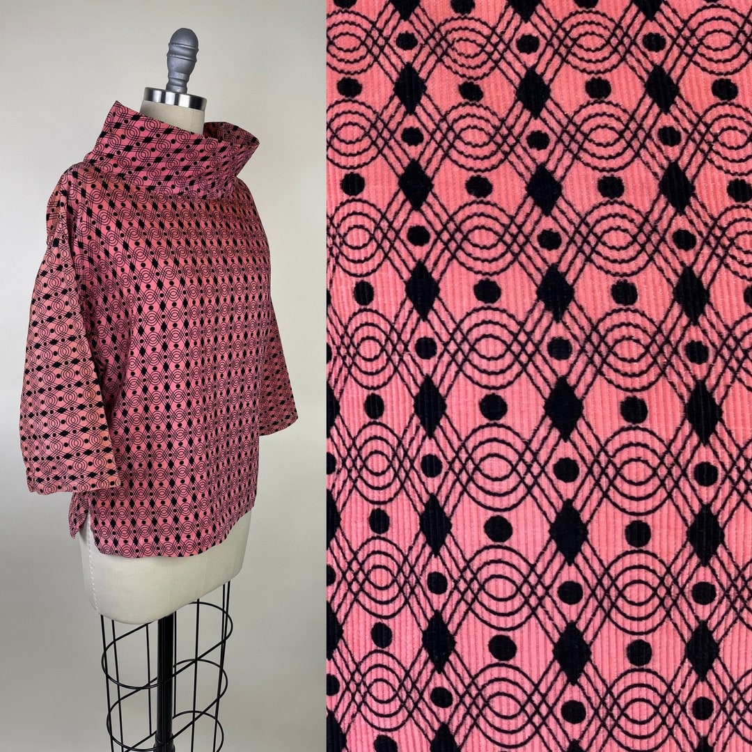 Vintage 1950s 1960s Mod Atomic Print Corduroy Beatnik Women's Top / 50s ...