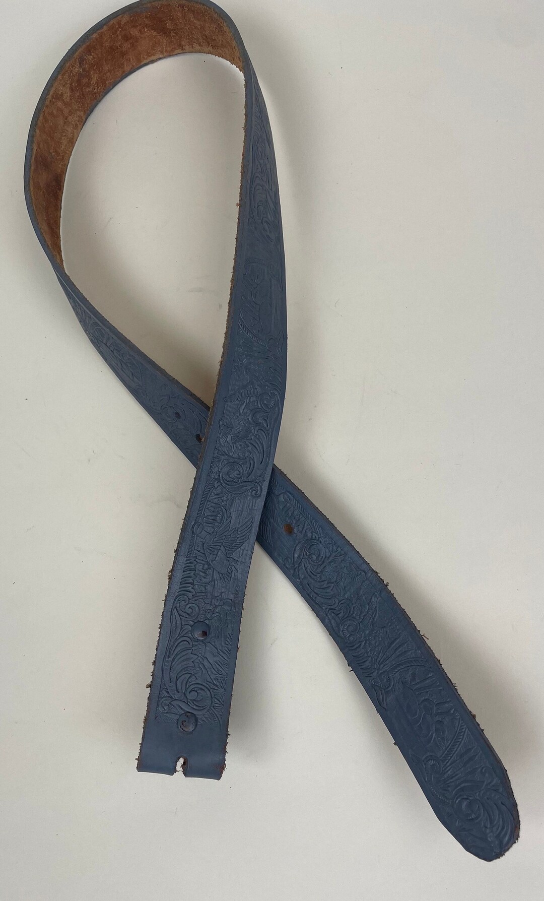 Vintage Baby Blue Tooled Leather Ducks Hunting Western Cowboy Belt ...