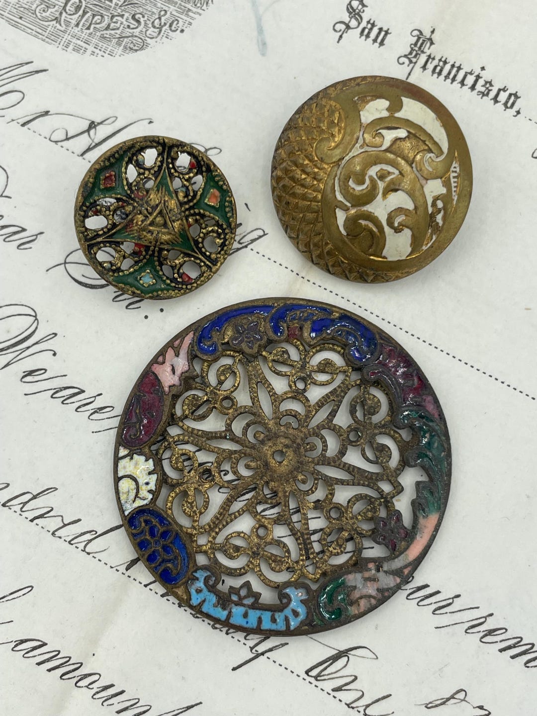 Antique Enamel Filigree Openwork Metal Button - Etsy