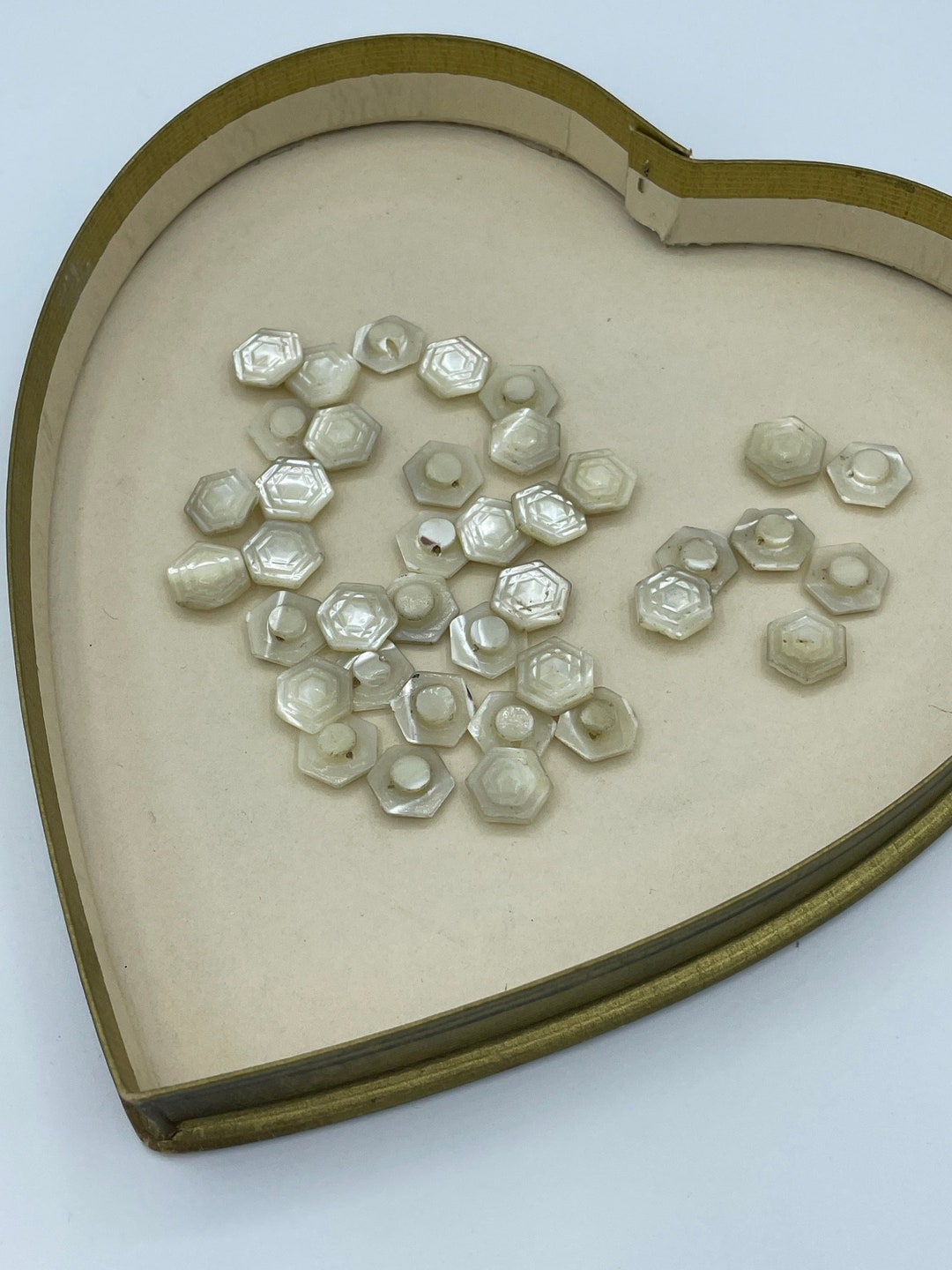 Antique Victorian 1800s Pearl 6 Sided Carved Shell Button Buttons / 1/2 ...