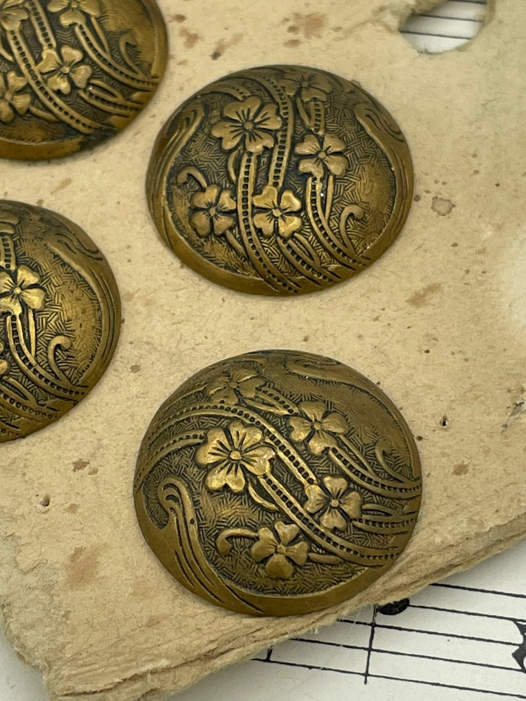 Antique 19th C French Floral Repousse Brass Metal Dome Button / 1800s ...