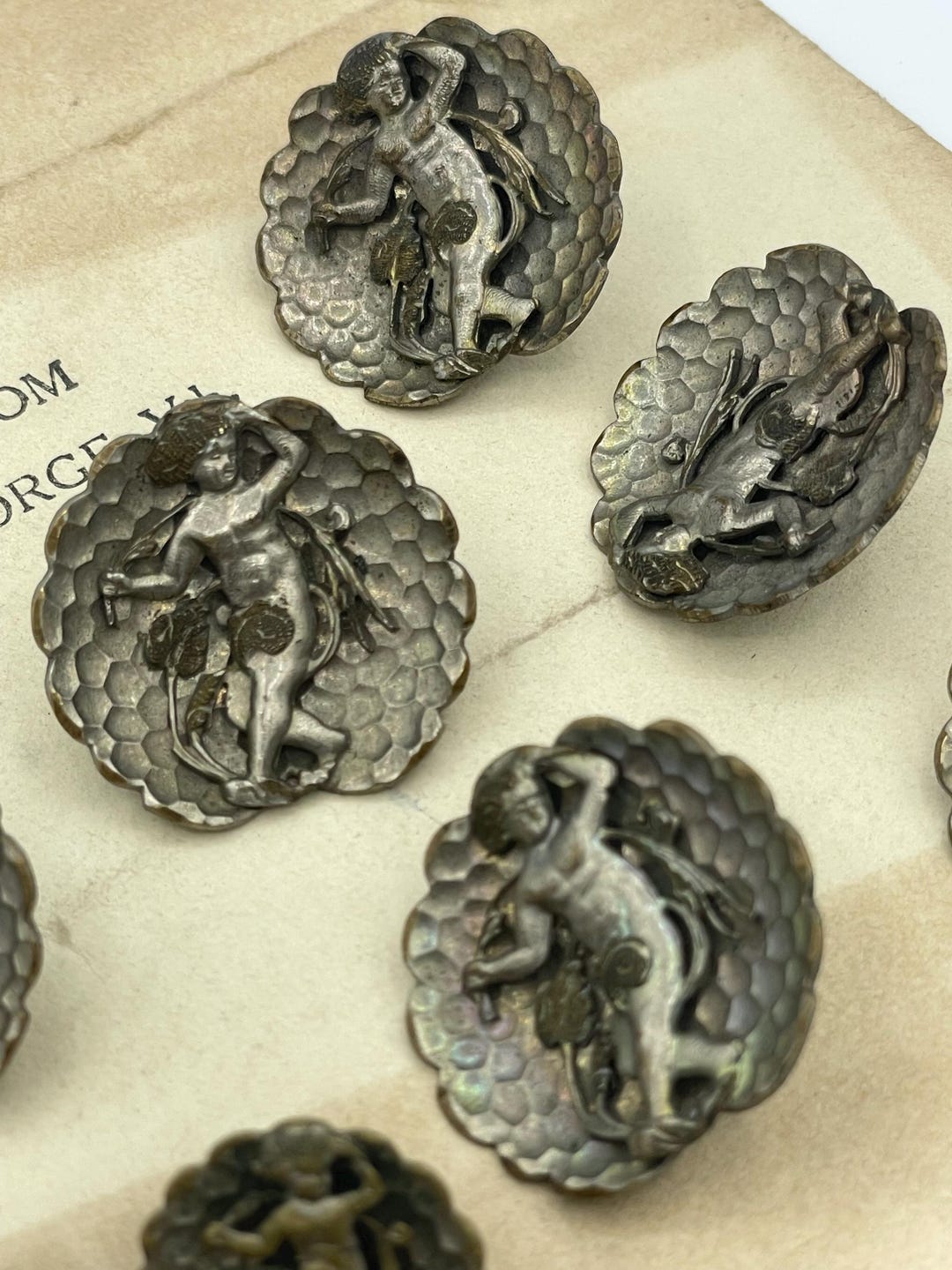 Late 19th C Victorian Cupid Lily Pad Pond Fronds White Metal Pictorial ...