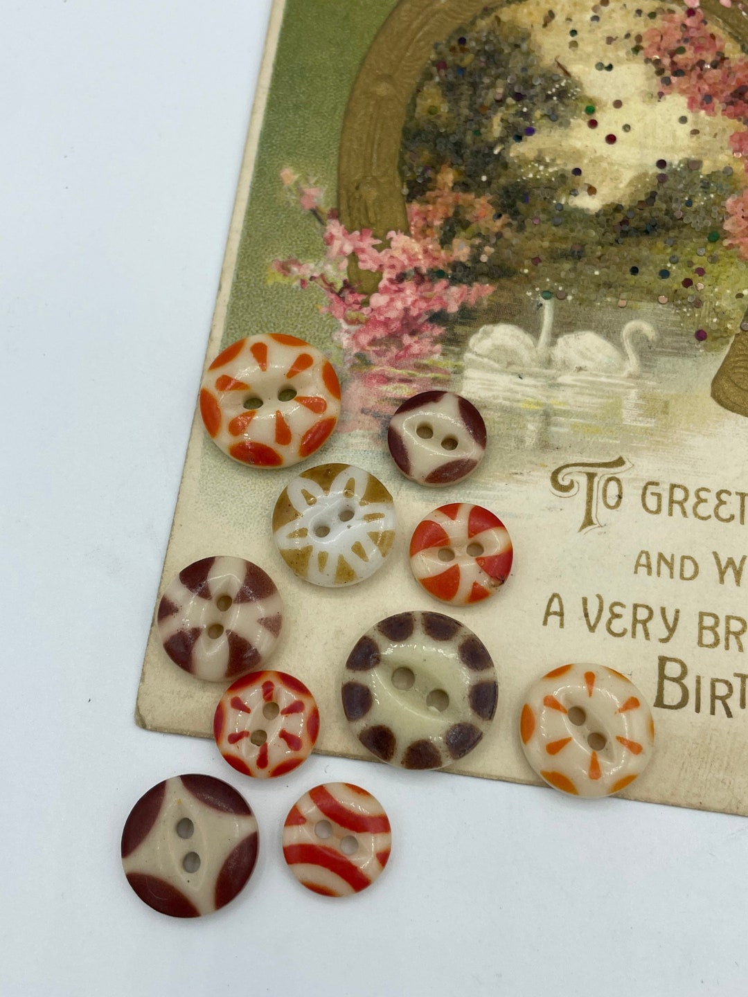 Set 10 China Stencil Button Buttons / Antique 19C Orange Brown Tan ...