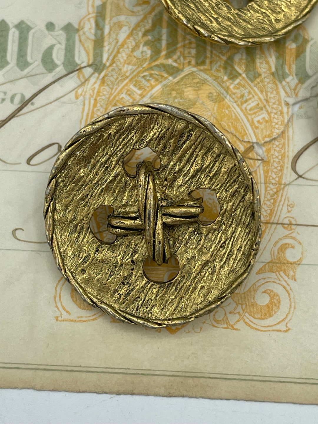 Vintage 1960s Mid Century Modern Mod Gold Metal Sew Thru Button / 60s ...