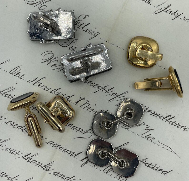 Vintage 1920s and 1950s Black Gold Sterling Silver Cufflinks - Etsy
