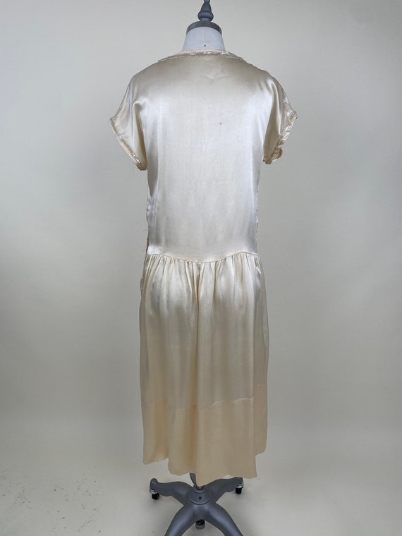 Vintage 1920s Ivory Cream White Silk Satin Flapper Dr… - Gem