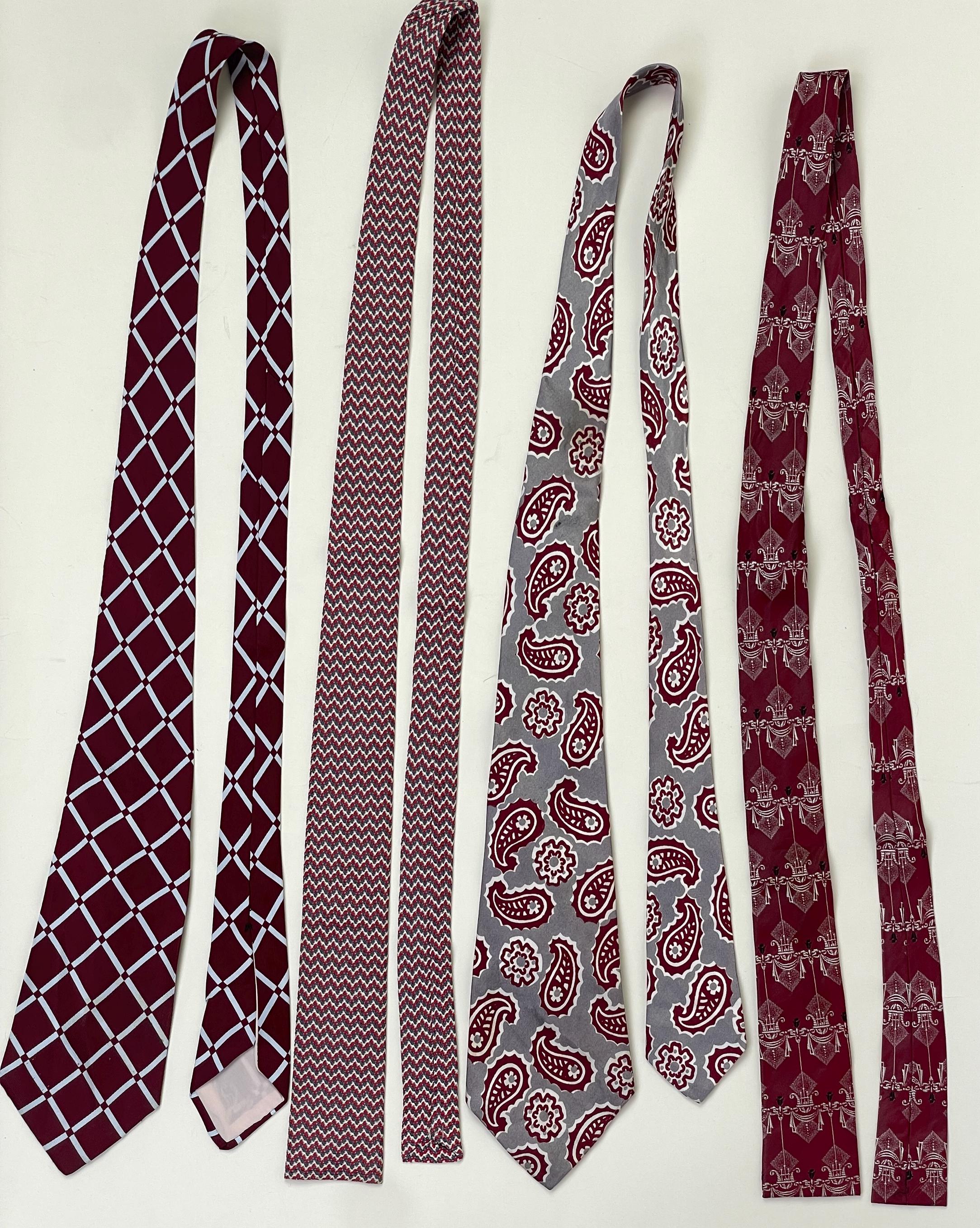 Vintage 1930s 1940s 1950s Merlot Burgundy Red Gray Silk Rayon Tie Ties ...