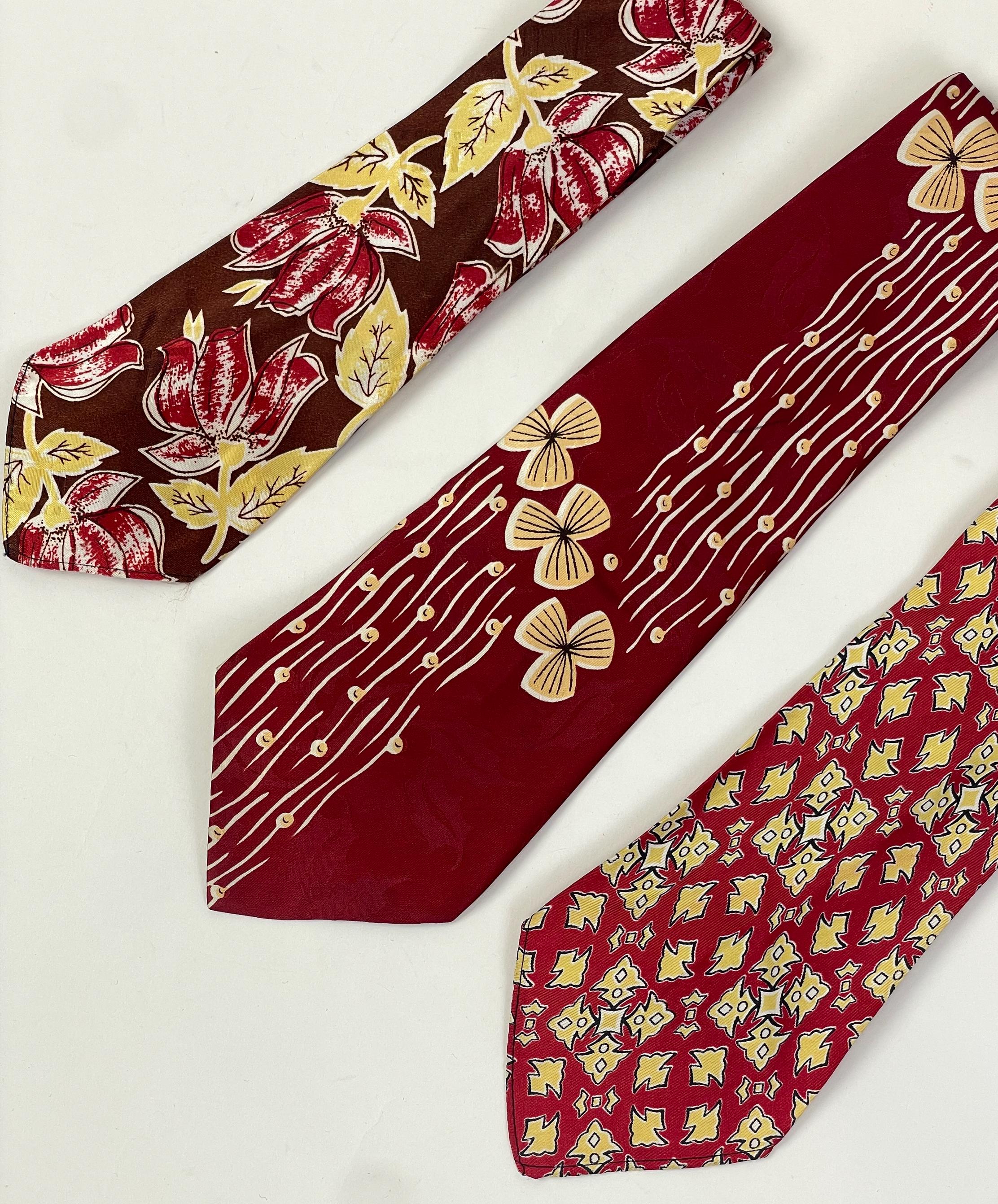 Vintage 1930s 1940s Leaves Abstract Flowers Geometric Fat Wide Silk Tie ...
