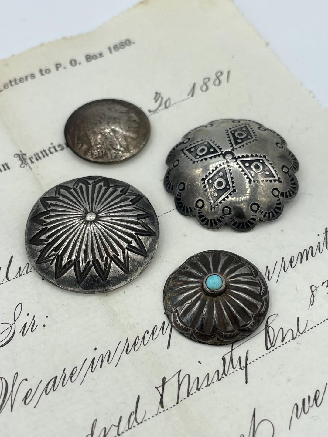 Vintage Navajo Sterling Silver Turquoise Concho Indian Head Button - Etsy