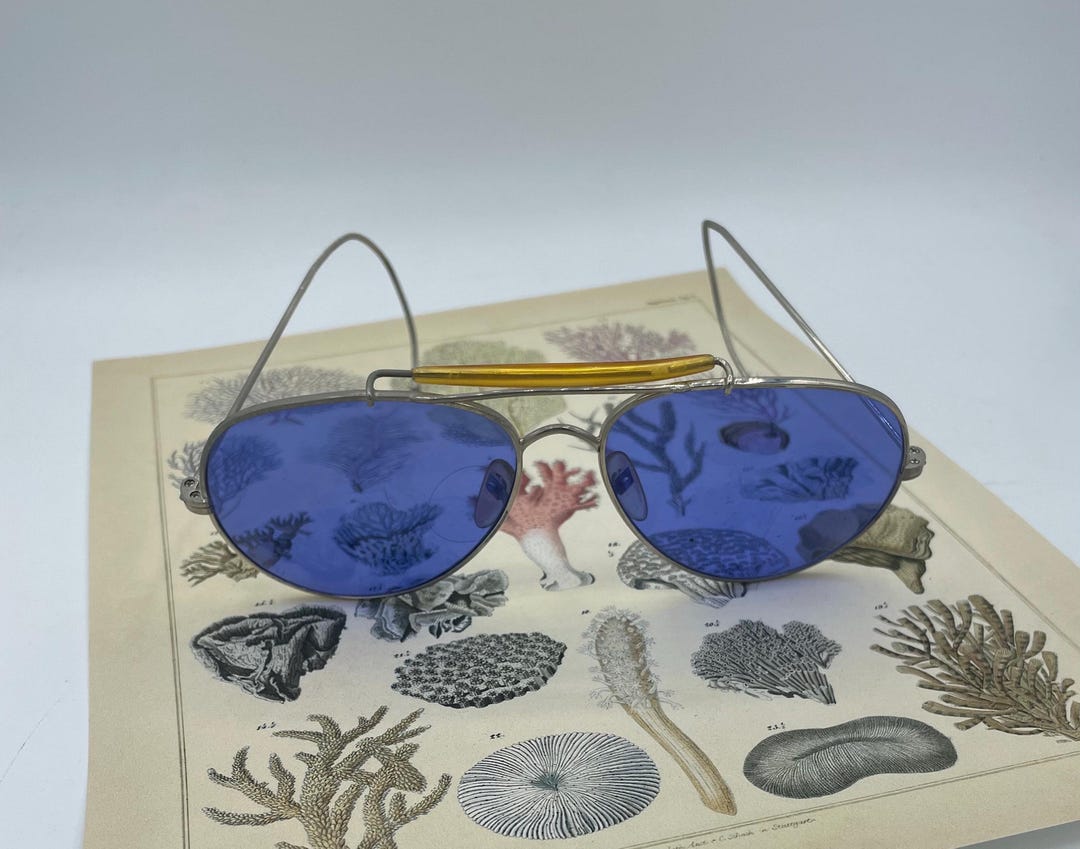 Vintage WW11 WW2 Blue Glass Silver Metal Aviator Pilot Sunglasses ...
