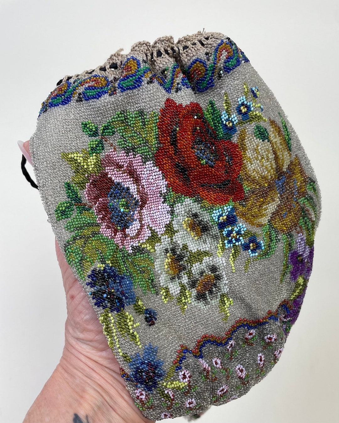 Antique Floral Beaded Reticule Purse Handbag / Edwardian - 1920s Bags ...