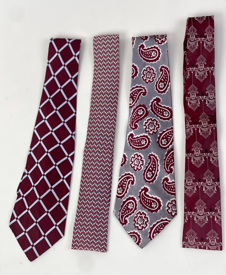 Vintage 1930s 1940s 1950s Merlot Burgundy Red Gray Silk Rayon Tie Ties ...