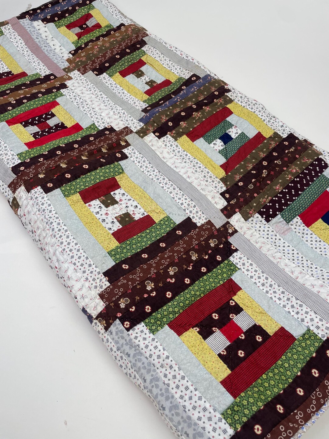 Antique Log Cabin Courthouse Steps Patchwork Small Calico Print Cotton ...