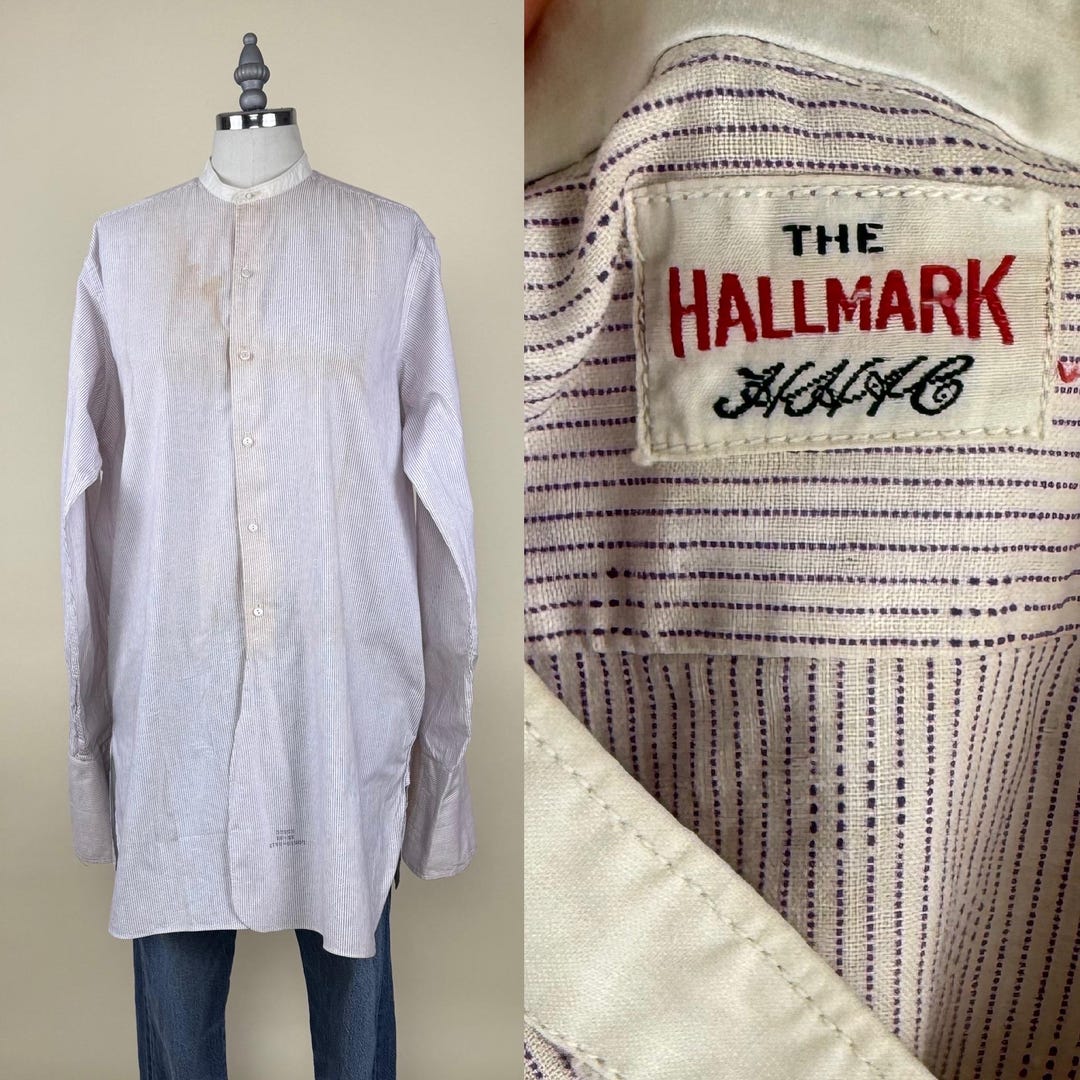 Antique 1900s 1920s Purple Banker Dotted Stripe Cotton Oxford Shirt ...