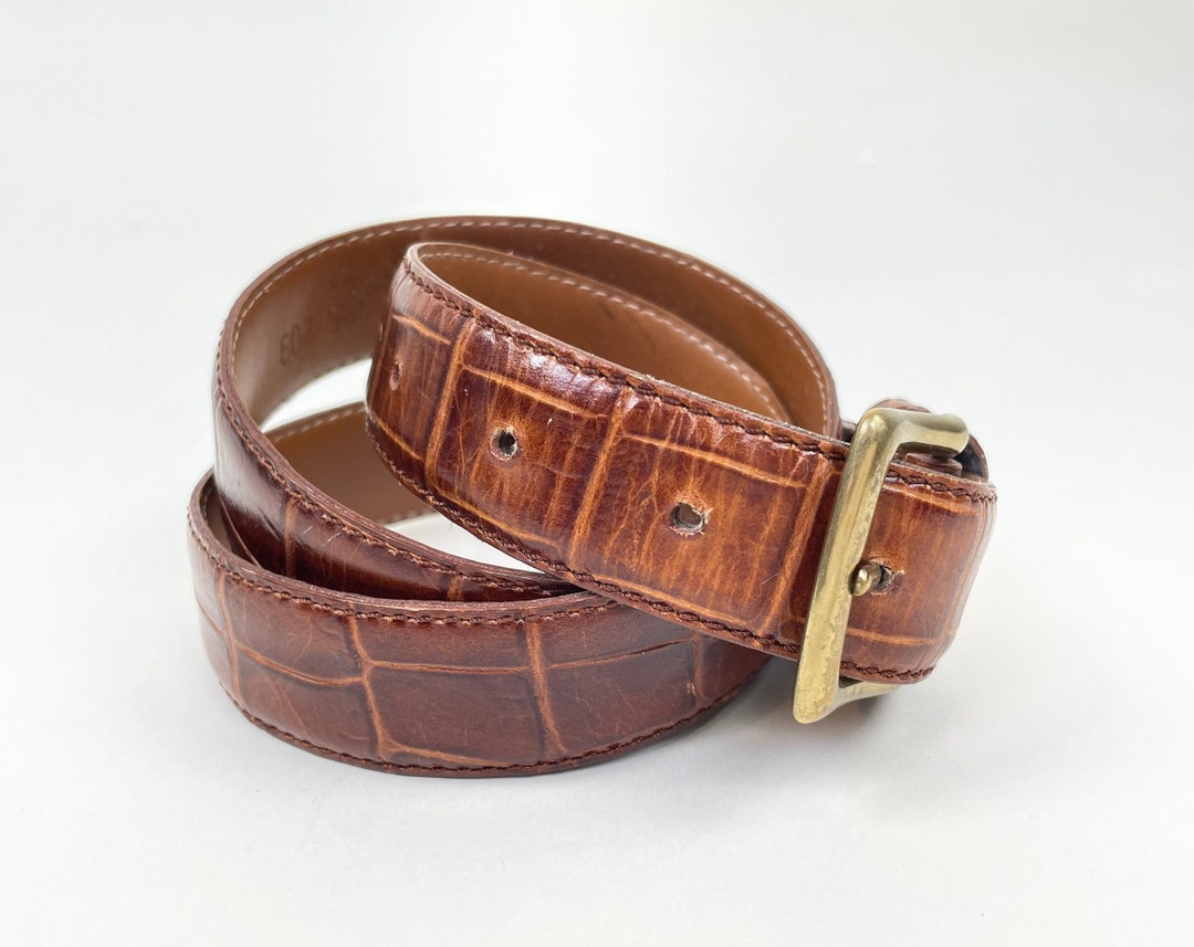 Vintage 1980s 1990s Alligator Crocodile Cognac Brown Leather Narrow ...