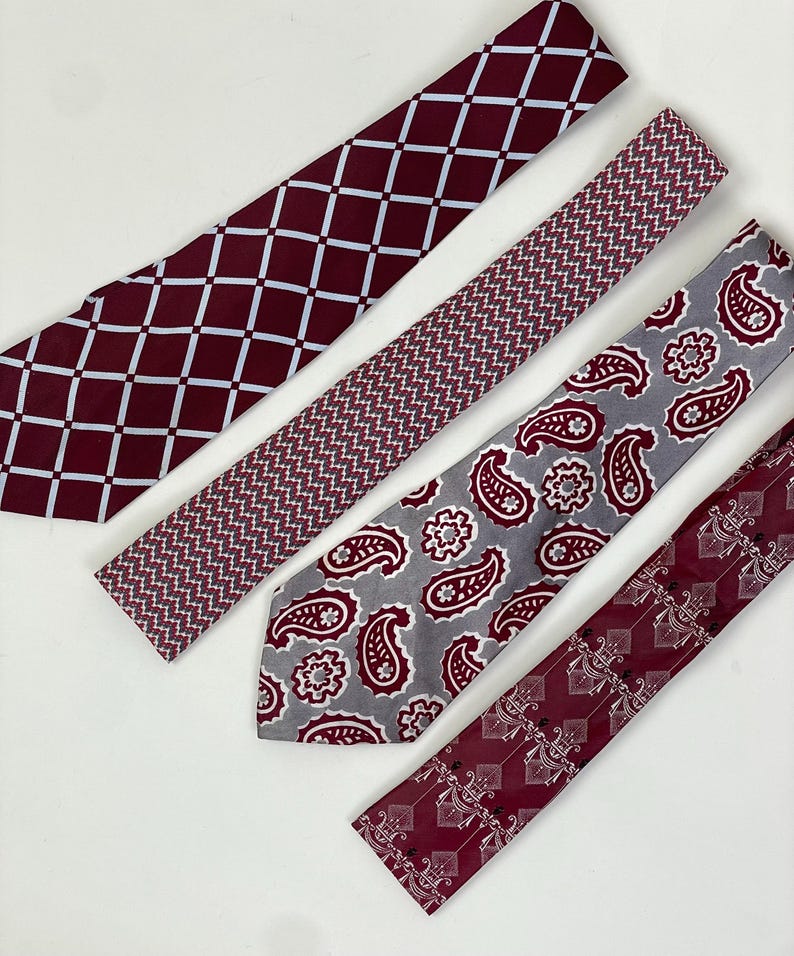 Vintage 1930s 1940s 1950s Merlot Burgundy Red Gray Silk Rayon Tie Ties ...